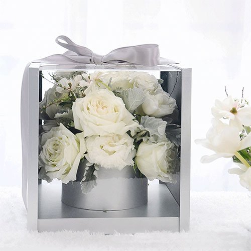 Clear Square Flower Box with Round Container and Drawer Enclosed Comes ...